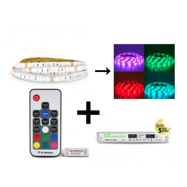 Bandeau LED 5m RGB 36W Kit complet (16 couleurs) IP65... | Bâtir Moins Cher
