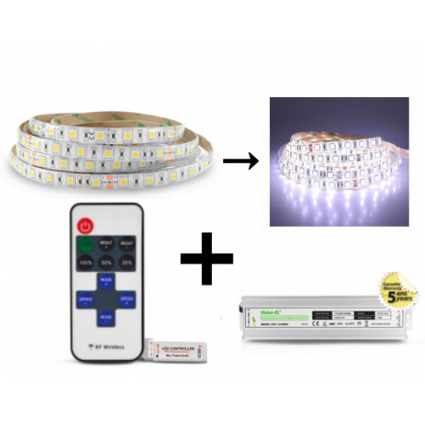 Bandeau LED 5m Blanc 72W Kit complet 6000k IP65... | Bâtir Moins Cher